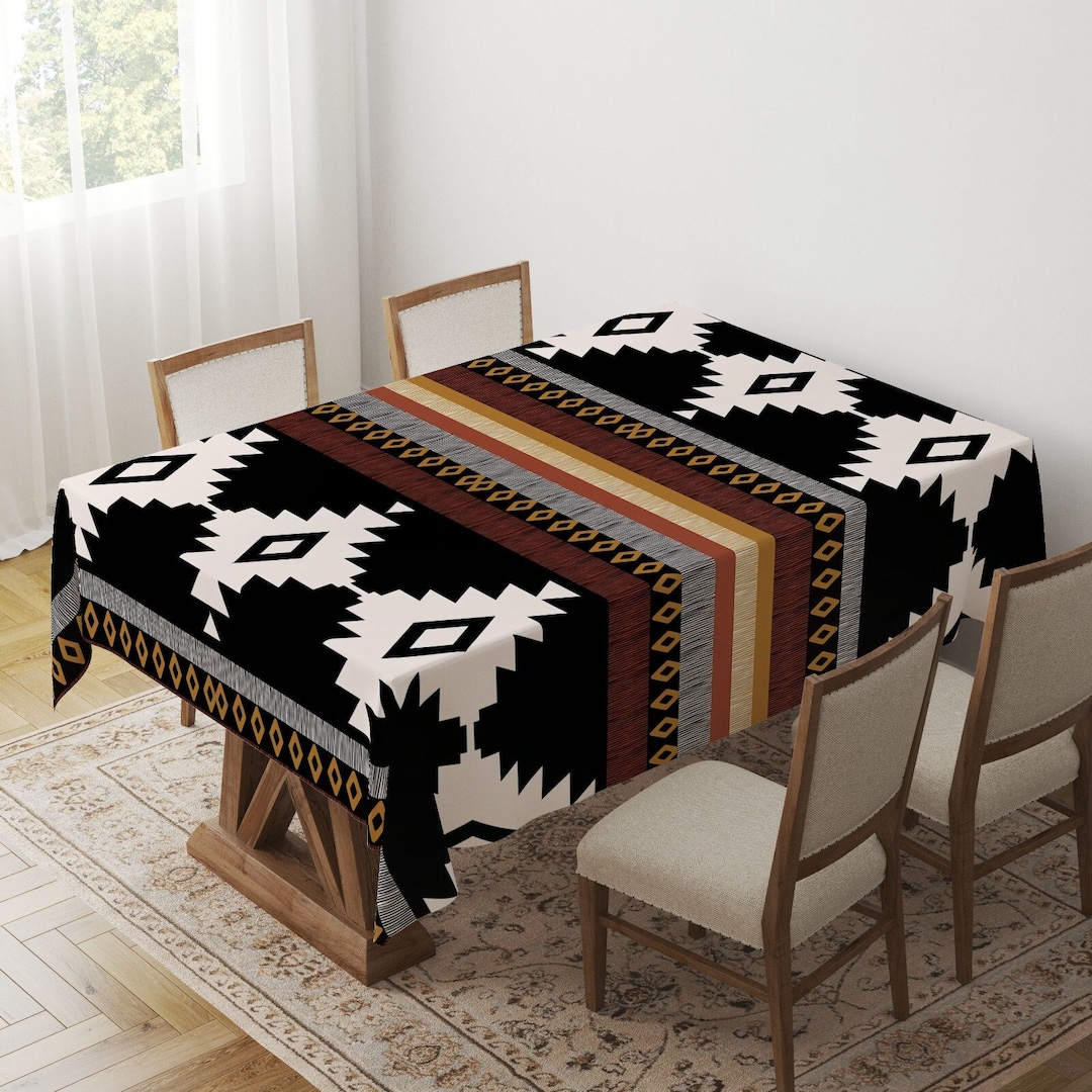 Rug Design Table Cloth, Terracotta Southwestern Table Cover, Decorative ...