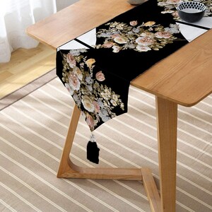 Black Floral Table Runner, Triangle Dining Runner, Deluxe Table Runner ...