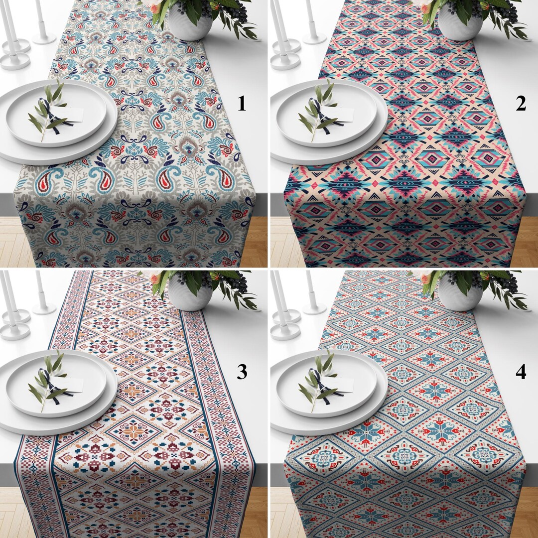 Moroccan Style Table Decor, Mediterranean Table Runner, Tile Pattern ...