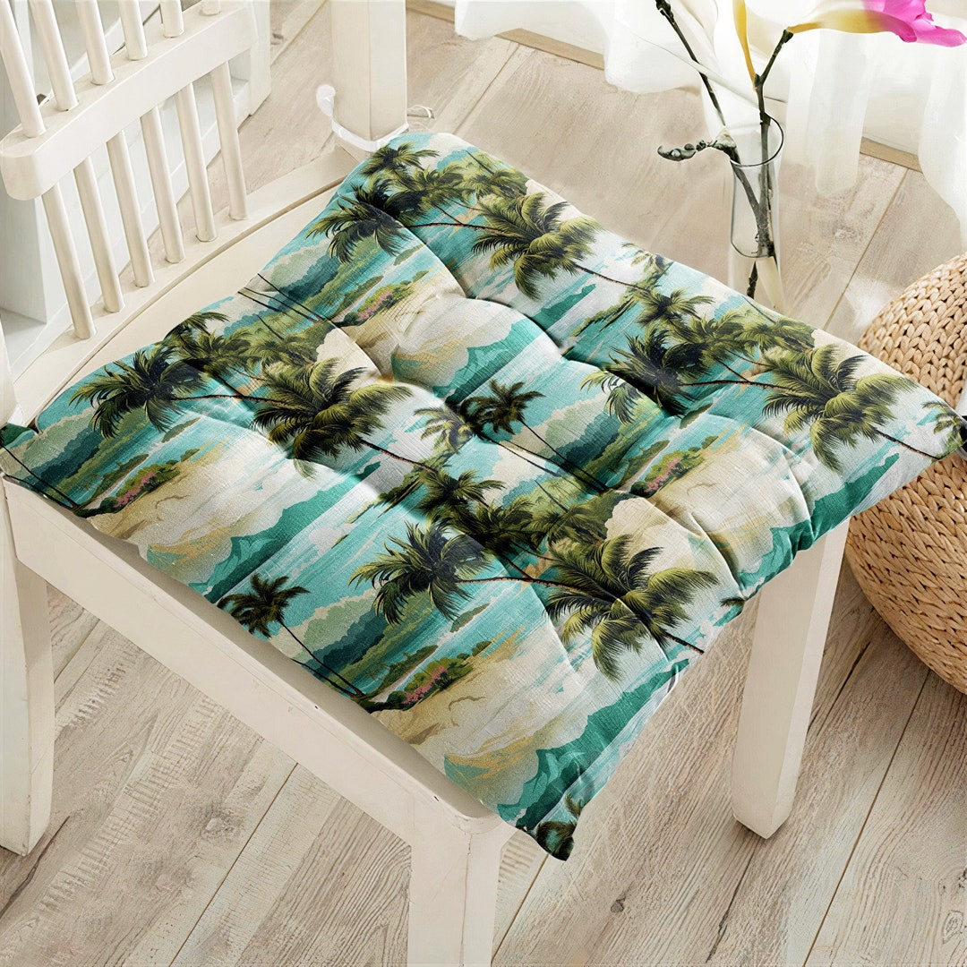 Palm Trees Puffy Cushions, Tropical Fluffy Seat Cushion, Beach Outdoor ...