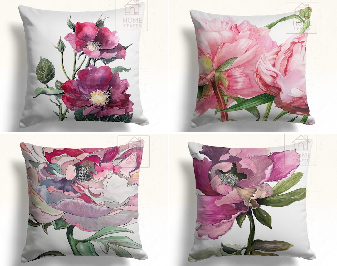 Pink Rose Pillow Case, Pink Floral Design Pillow Cover, Summer Trend ...