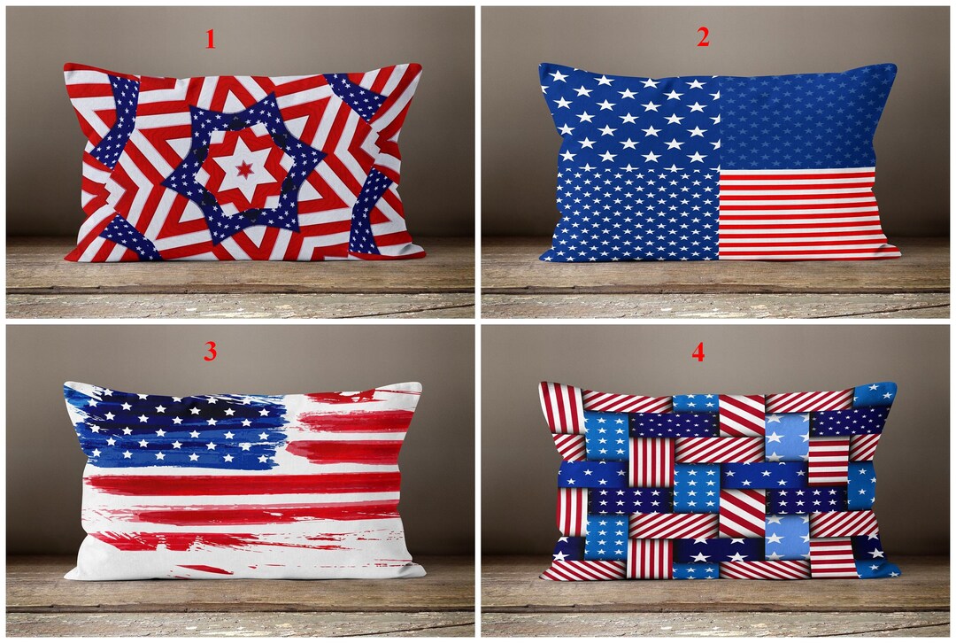 American Flag Pillow Cover, USA Flag Pillow Case, Red Blue White ...