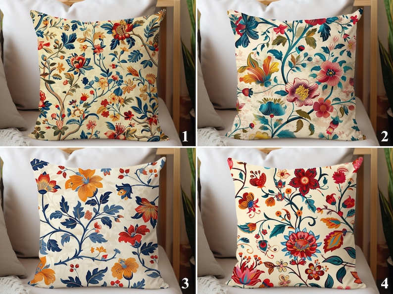 Chintz Style Throw Pillow Cover, Exotic Floral Print, Soft Cotton Blend ...