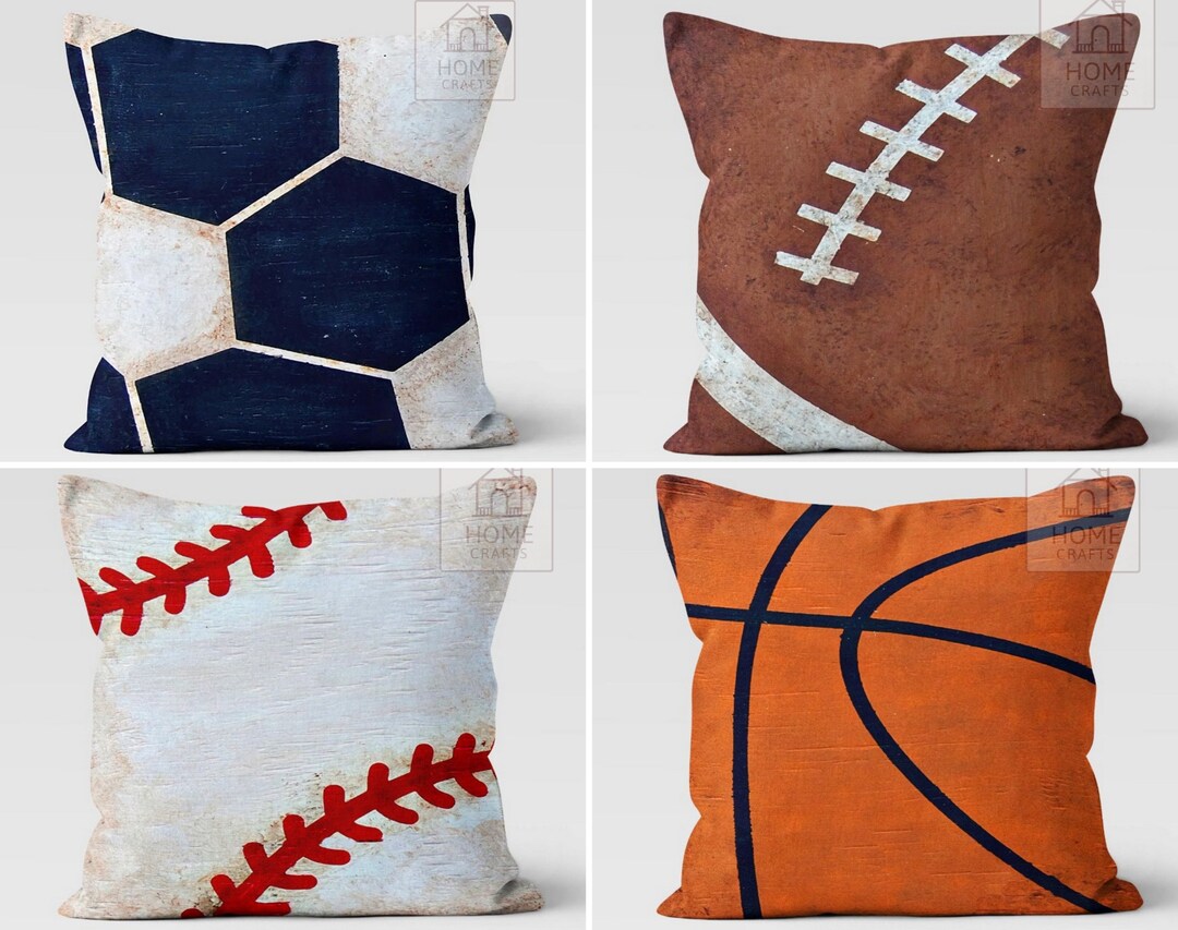 Sports Design Pillow Cover, Basketball Cushion Case, Soccer Ball Print ...