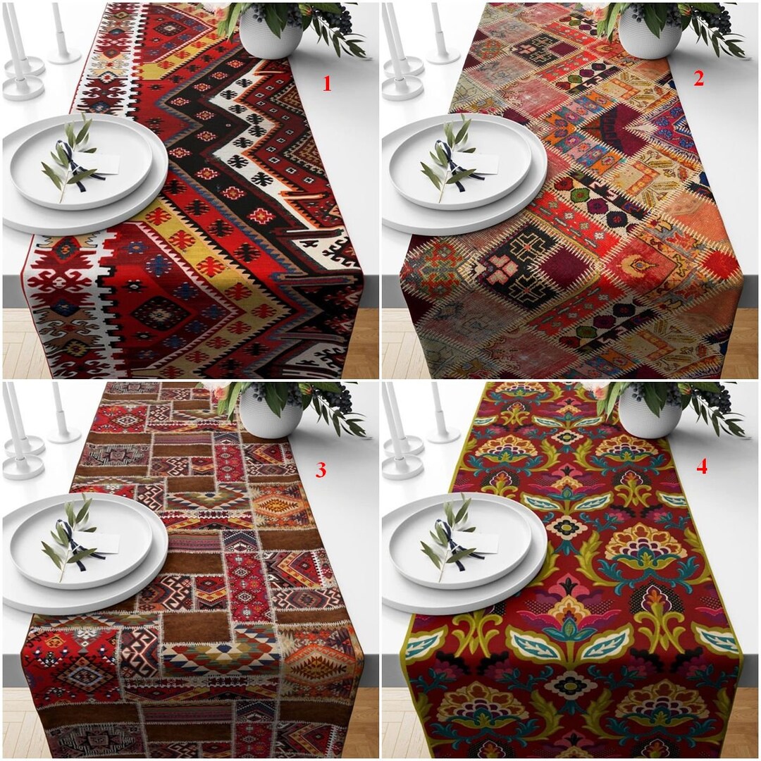 Rug Design Table Runner, Ethnic Table Top, Turkish Table Runner Aztec ...