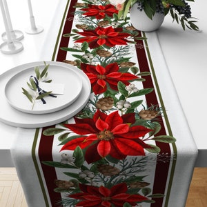 Red Christmas Floral Style Table Runner, Xmas Flowers Runner, Noel ...