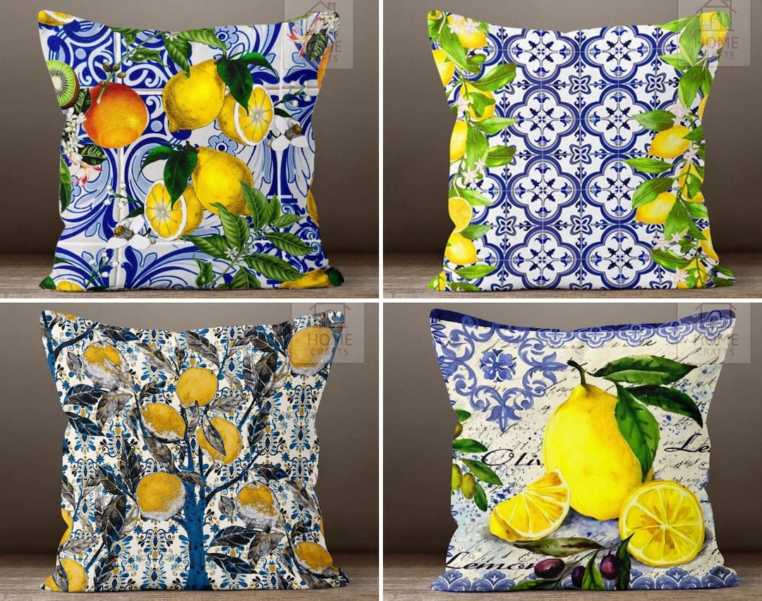 Lemons Pillow Cover, Fresh Lemon Cushion Case, Lime Outdoor Pillowcase ...