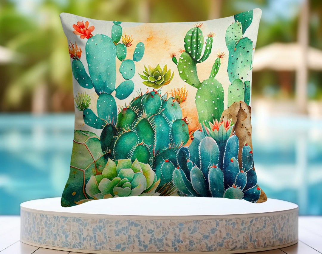 WATERPROOF Cactus Cushion Covers, Cacti Flowers Outdoor Pillowcases ...