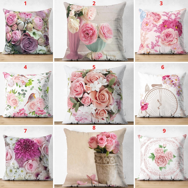 Pink Rose Cushion Covers Elegant Floral Printing Cushion - Etsy