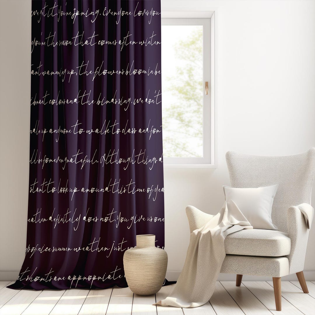 Handwriting Pattern Window Curtain, Typography Window Treatment, Script ...