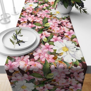 Red Peonies Table Runner, Pansies Table Decoration, Cherry Blossom ...