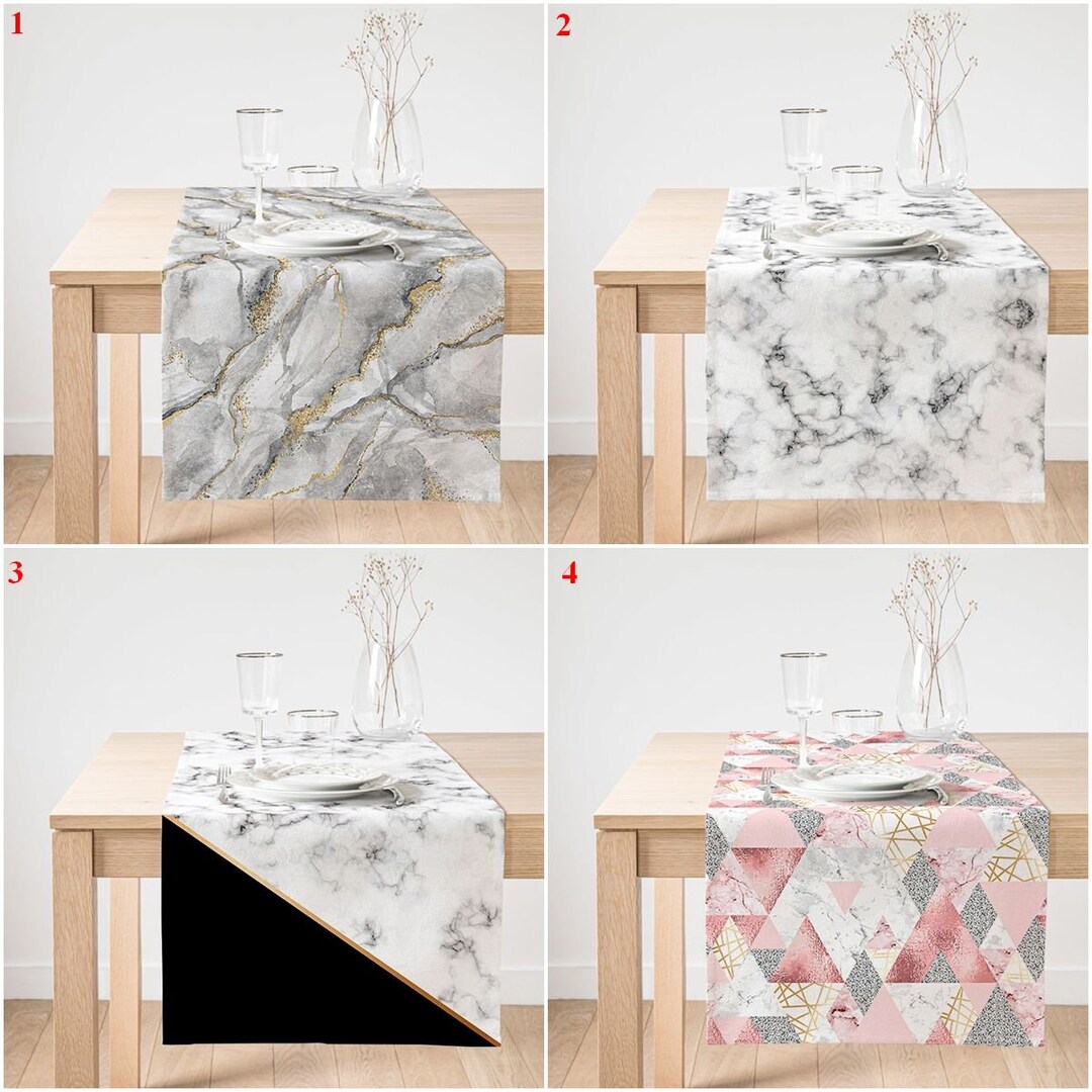 Marble Table Runner Gray Marble Table Cover Modern Design - Etsy
