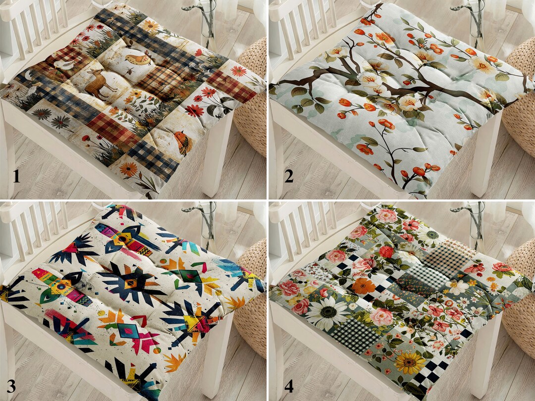 Woodland Chair Pad, Rustic Puffy Seat Cushion, Farmhouse Square Seat ...