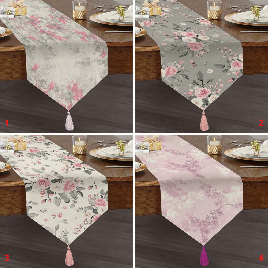 Gray Pink Rose Table Runner Triangle Table Linen Grandeur - Etsy