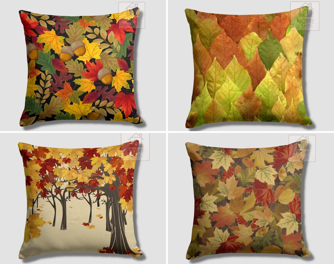 Fall Leaves Pattern Cushion Cover, Acorn Design Pillowcase, Autumn ...