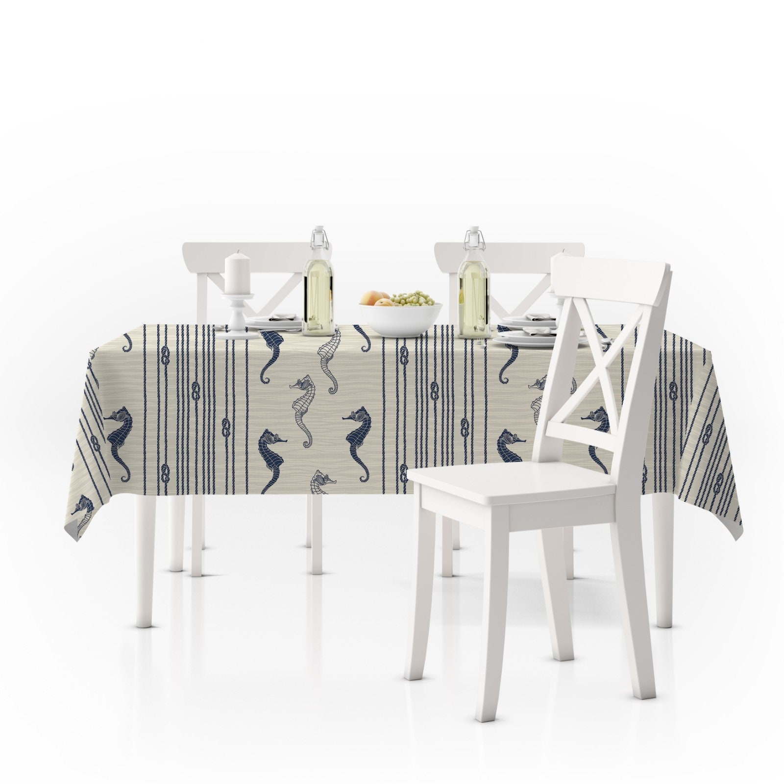Nautical Style Table Sheets Fish Pattern Tablecloth Seahorse - Etsy