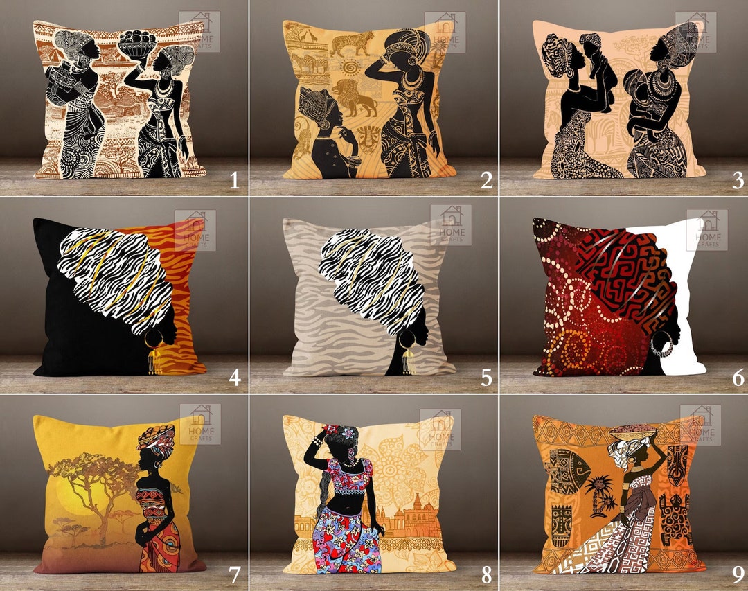 African Themed Throw Pillow Covers, African Women Cushion Cover, Ethnic ...
