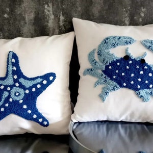Sea Turtle Punch Pillow Covers, Nautical Punch Needle Throw Pillow Case ...
