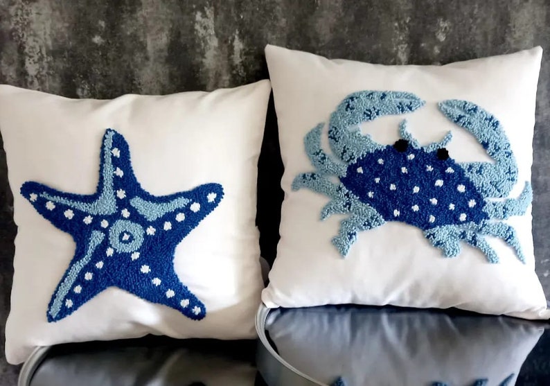 Sea Turtle Punch Pillow Covers Nautical Punch Needle Throw - Etsy