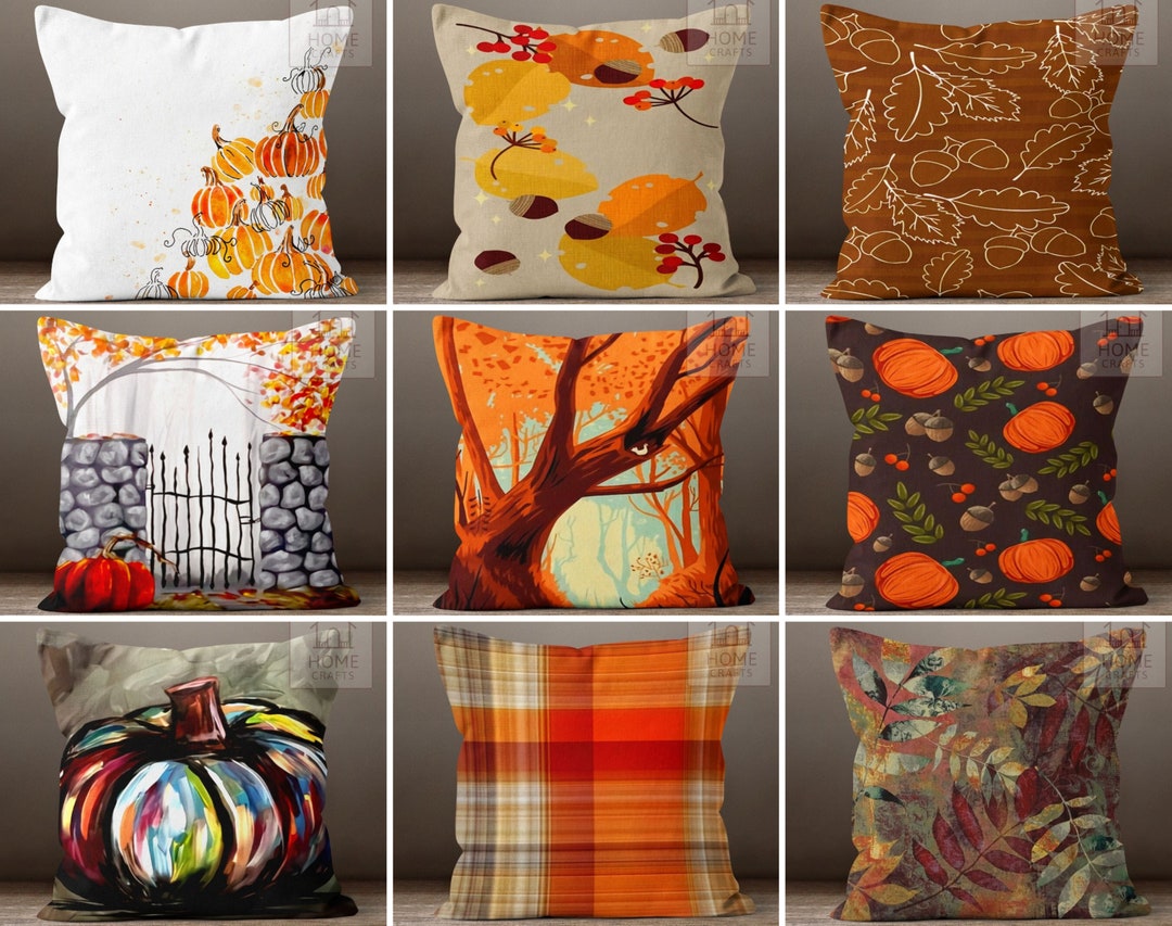 Orange Brown Pillow Covers, Autumn Cushion Case, Fall Trend Pillow Case ...