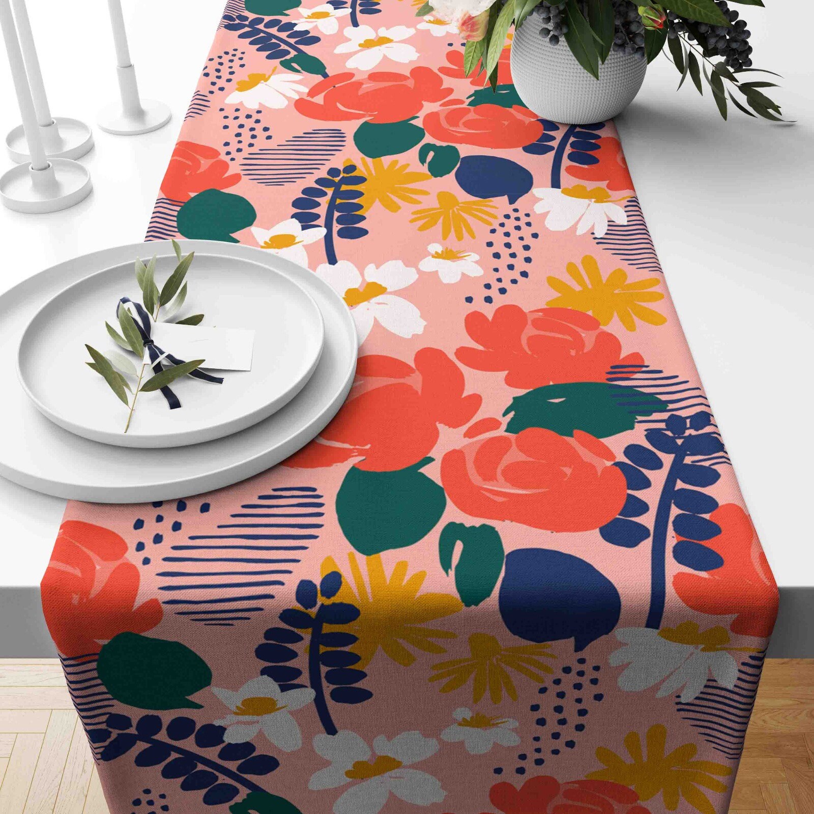 Floral Table Runner, Bird of Paradise Flower Pattern, Colorful Home ...