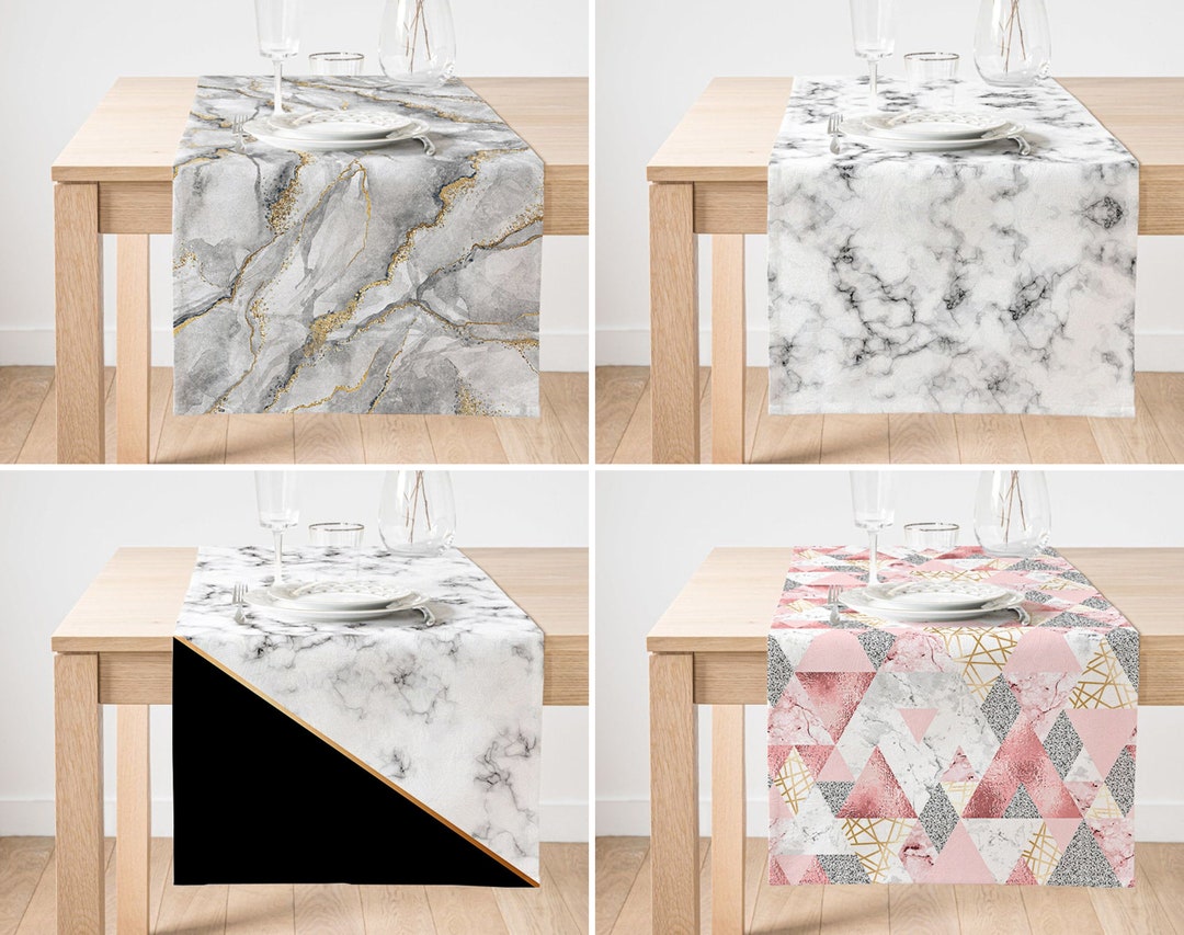 Marble Table Runner, Gray Marble Table Cover, Modern Design Tableware ...