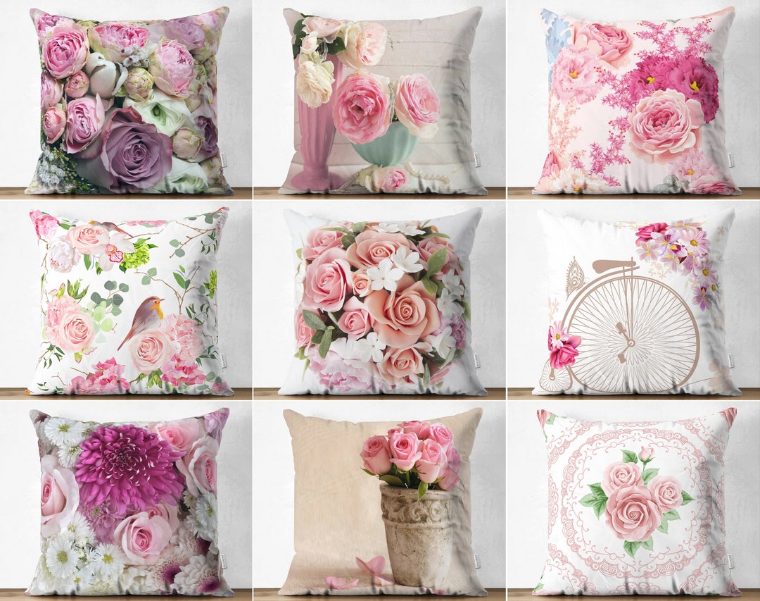 Pink Rose Cushion Covers, Elegant Floral Printing Cushion Case, Groovy ...