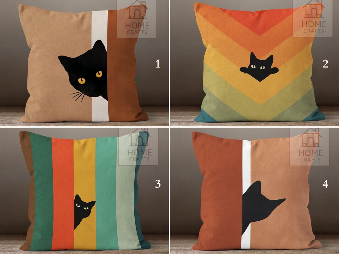 Black Cat Design Pillow Protector, Cute Kitten Pillow Cover, Feline ...