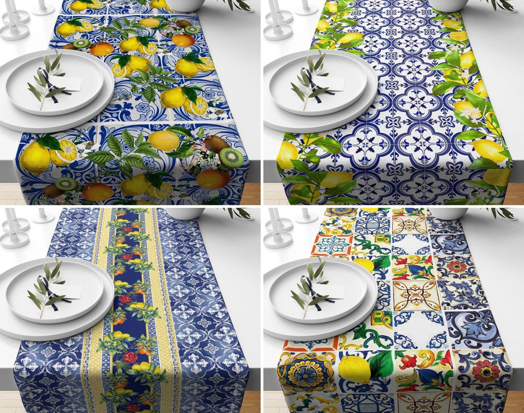 Lemon Style Table Runner, Flower Pattern Table Cover, Lemon Design ...