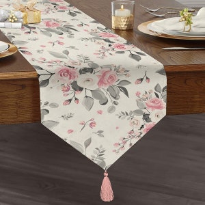 Gray Pink Rose Table Runner Triangle Table Linen Grandeur - Etsy