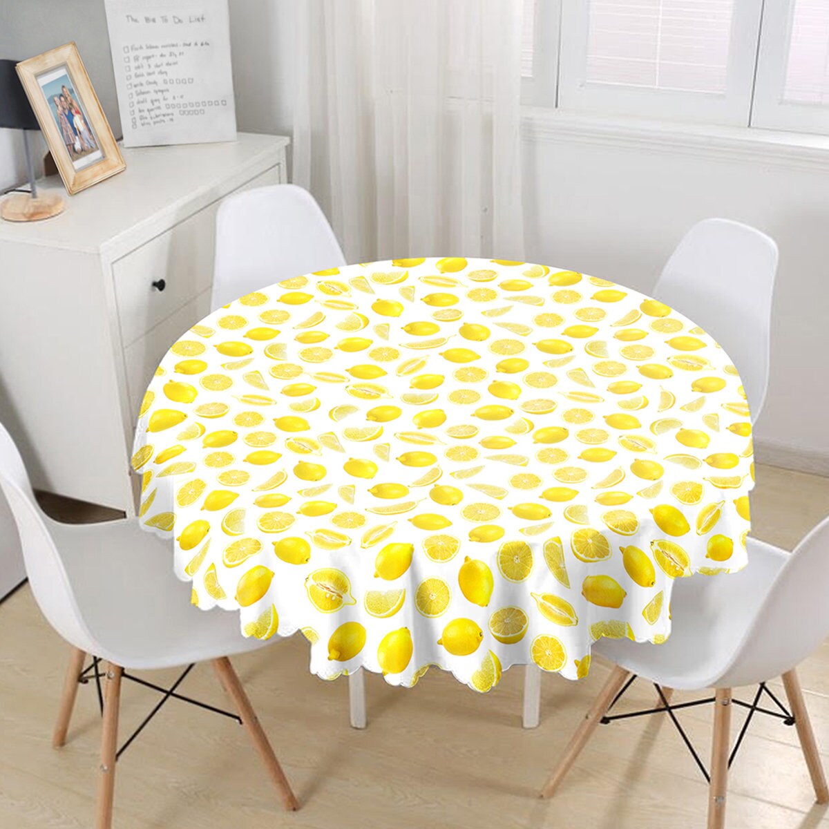 Lemon Print Round Tablecloth, Yellow Citrus Kitchen Decor - Etsy