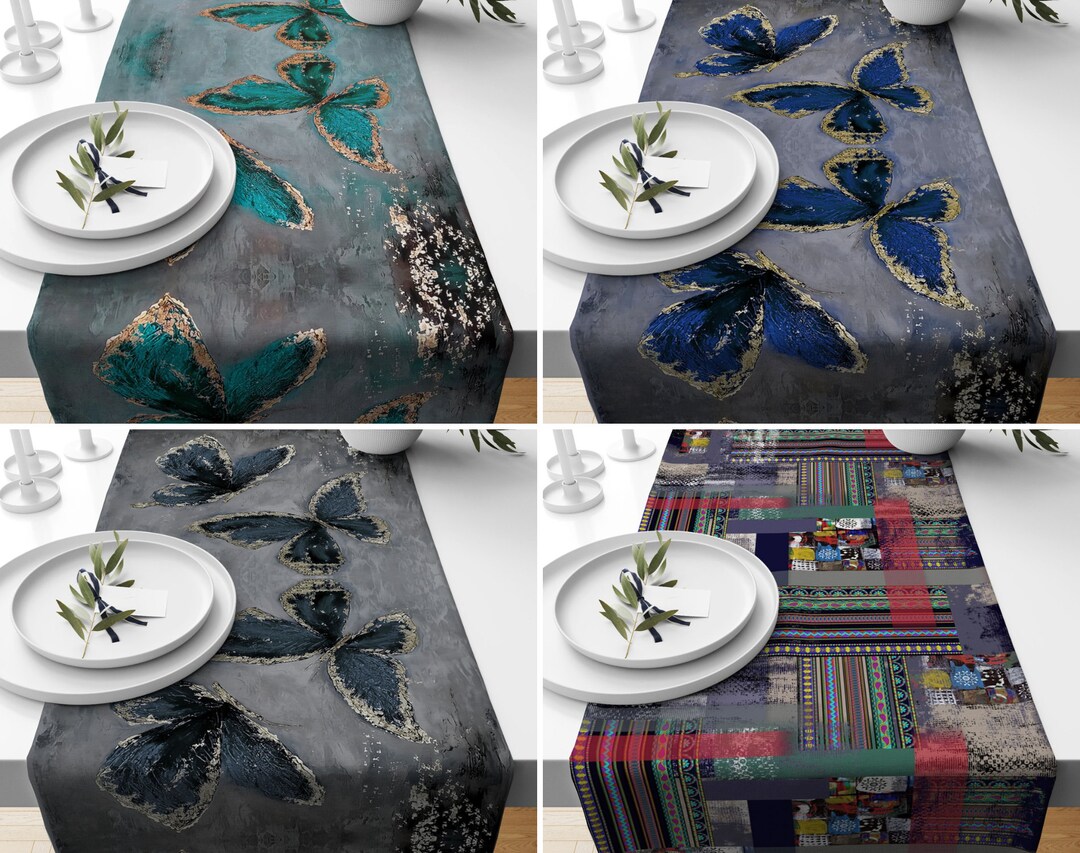 Butterfly Table Runner, 3D Animal Print Linen, Floral Decor - Etsy