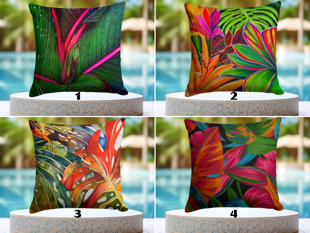 OUTDOOR Tropical Cushion Covers, Colorful Leaves Pillow Cases, Water ...