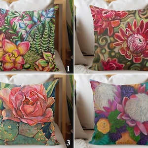 Flower Style Pillow Cover, Rose Patterned Cushion Case, Leaf Design ...