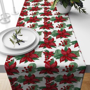 Red Christmas Floral Style Table Runner, Xmas Flowers Runner, Noel ...