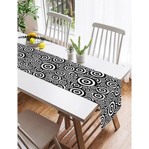 Marble Table Runner, Black White Table Cover, Geometric Tableware ...