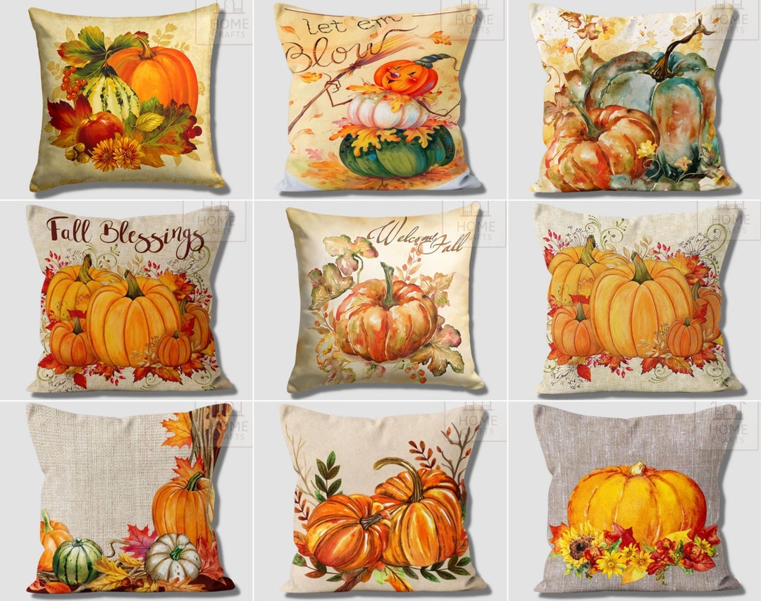 Fall Blessings Pillow Shams, Orange Pumpkin Pillow Cover, Decorative ...