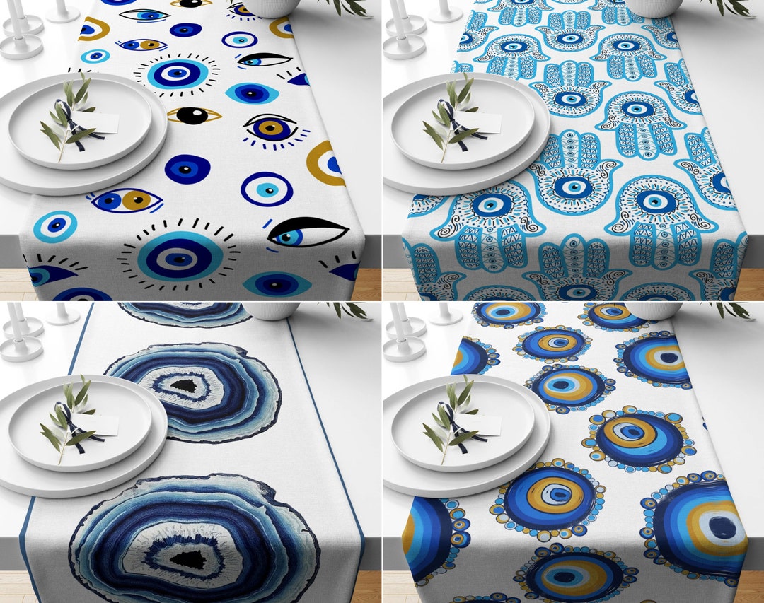 Evil Eye Bead Table Runner, Amulet Table Sheet, Outdoor Table Linen ...