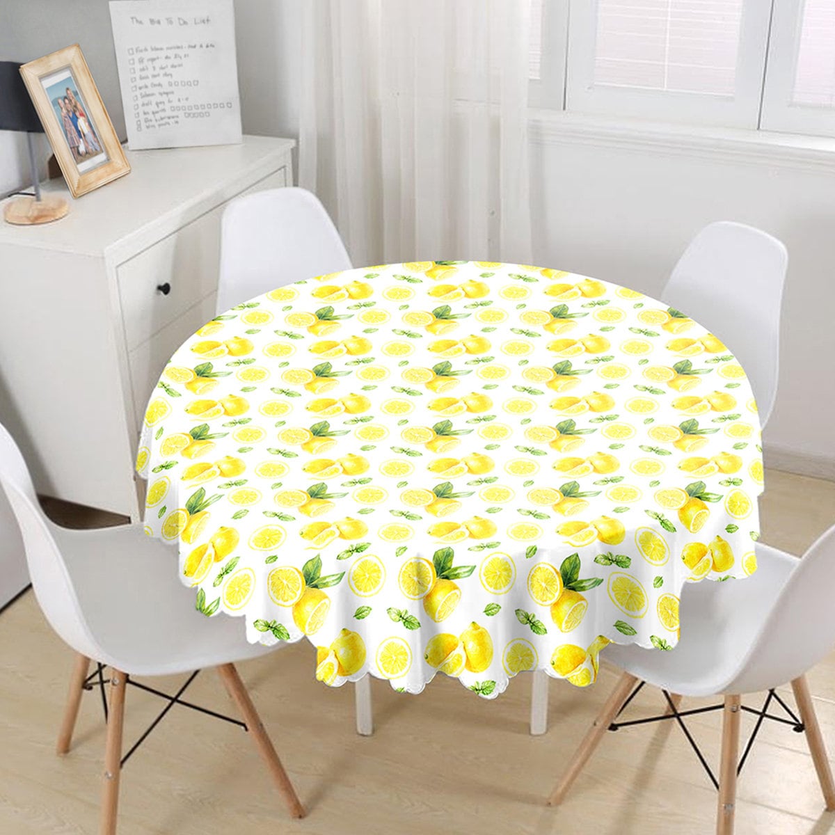 Lemon Print Round Tablecloth, Yellow Citrus Kitchen Decor - Etsy