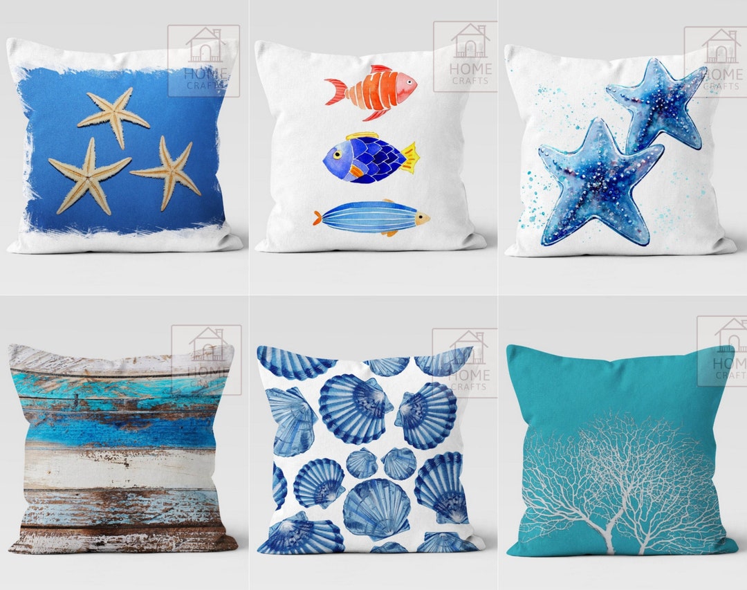 Sea Decor Pillow Cases, Fish Printing Pillows, Decorative Pillow, Ocean ...