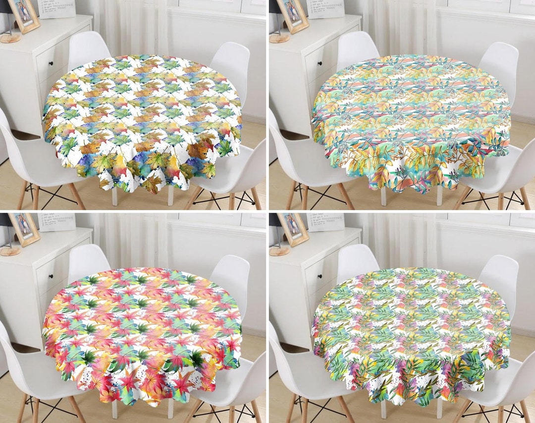 Colorful Leaves Style Circle Tablecloth, Green & Red Round Table Cloth ...
