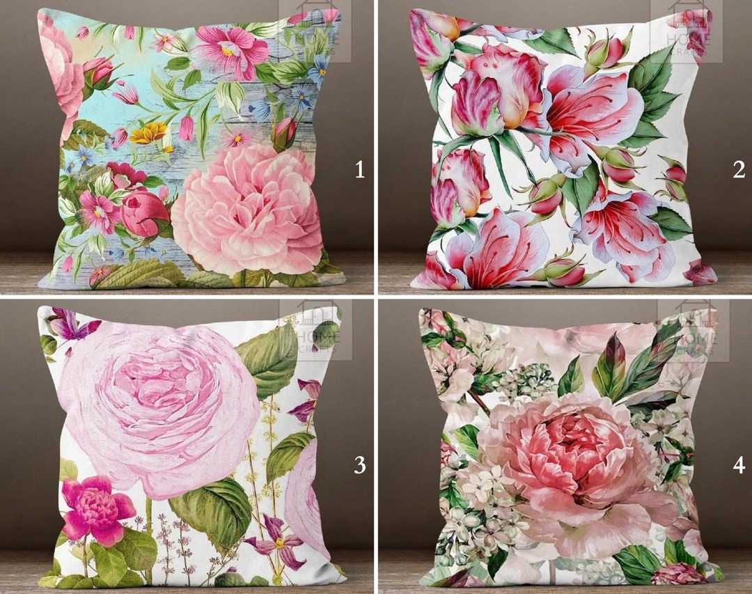 Housse de coussin florale rose rose, décoration printanière - Etsy France
