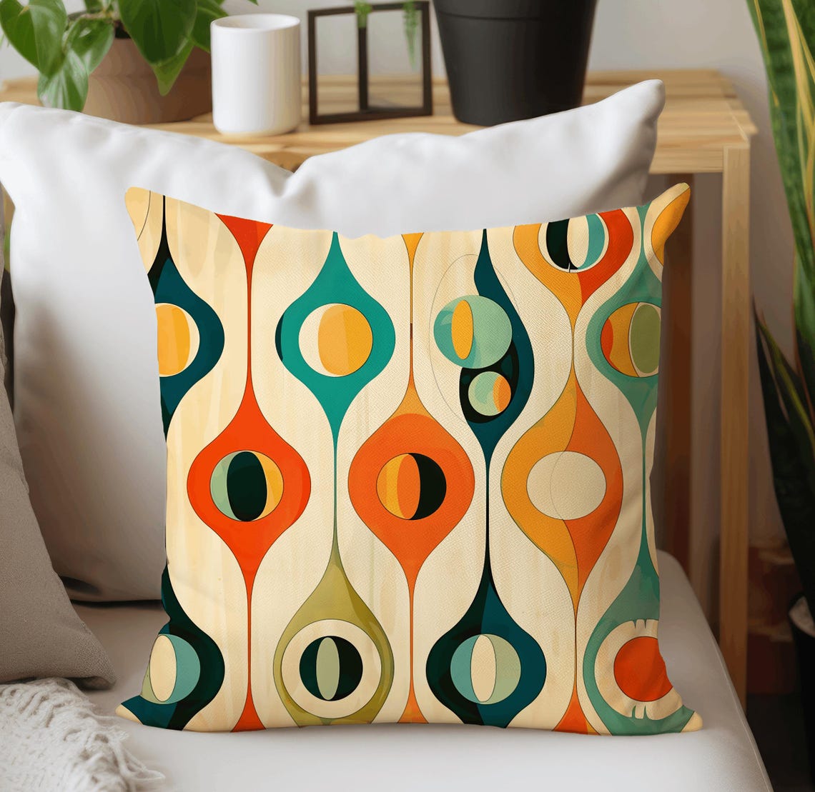 Retro Seamless Pattern Pillowcase, Mid Century Modern Pillow Cover ...