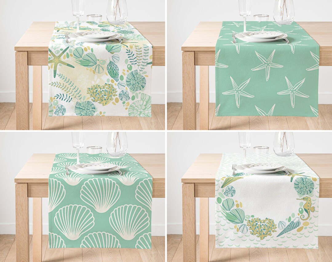 Sea Theme Table Runner, Starfish Table Top, Sea Shell Table Cover ...