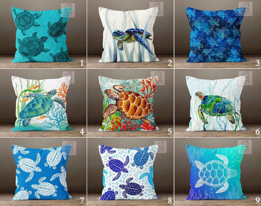 Sea Turtle Pillow Cover, Turtle Throw Pillow Case, Turtle Outdoor ...