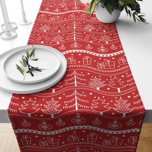 Xmas Bell Design Table Runner, Red Christmas Snowflake Table Linen, New ...