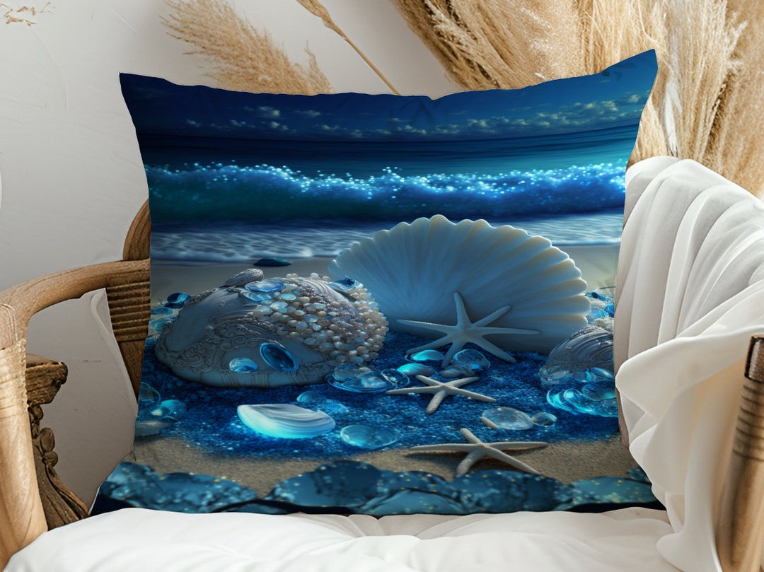 Sea Shell Pillow Cover, Starfish Throw Sham, Nautical Coastal Home ...