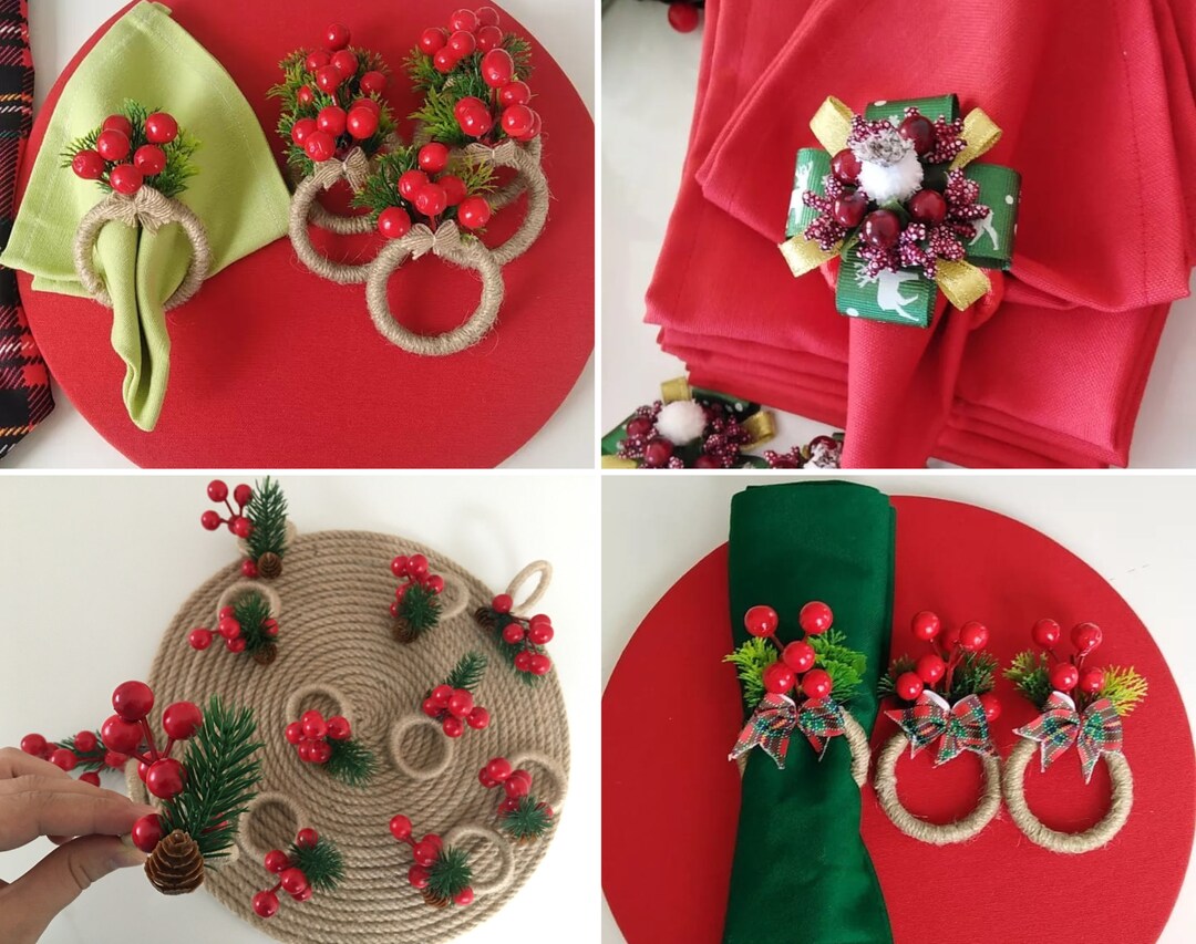 Red Berries Napkin Rings, Faux Fruit Napkin Rings, Christmas Napkin ...
