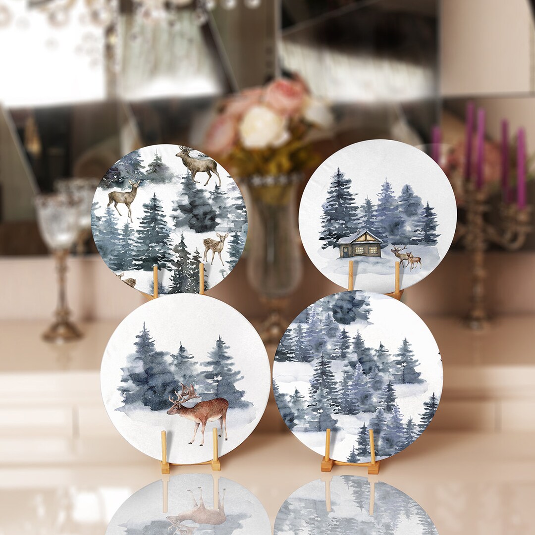 Winter Placemats (set of 4), Snowy Table Mat, Pine Tree Supla, Deer ...