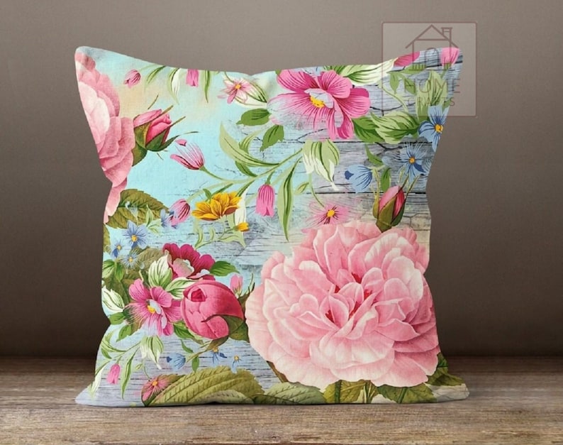 Housse de coussin florale rose rose, décoration printanière - Etsy France